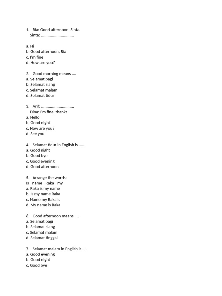 Soal Greeting and Introduction | PDF