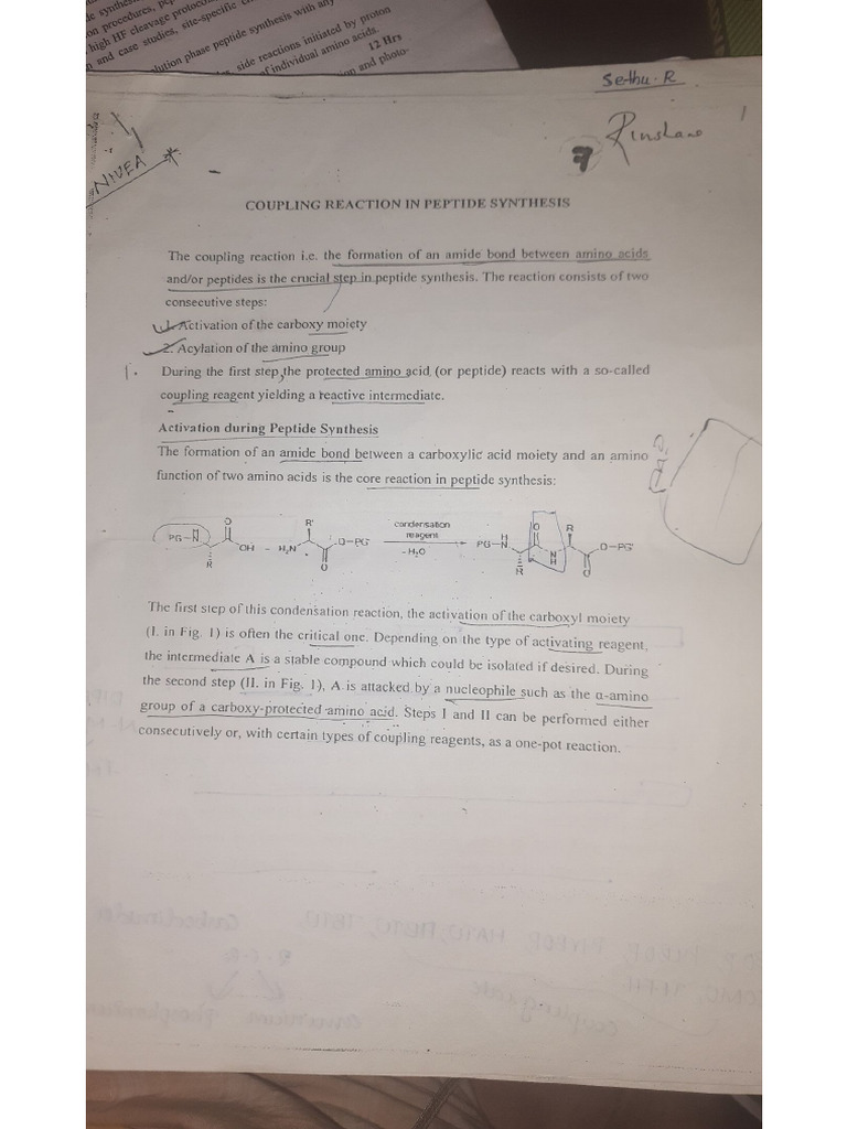 Coupling Reaction in Peptide Synthesis | PDF
