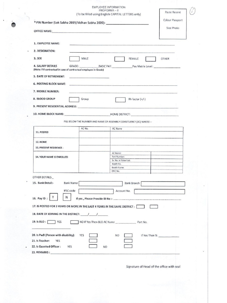 Employee Information Proforma-II | PDF