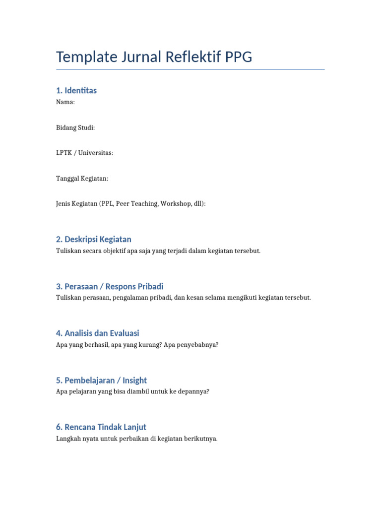 Template Jurnal Reflektif PPG 2025 | PDF