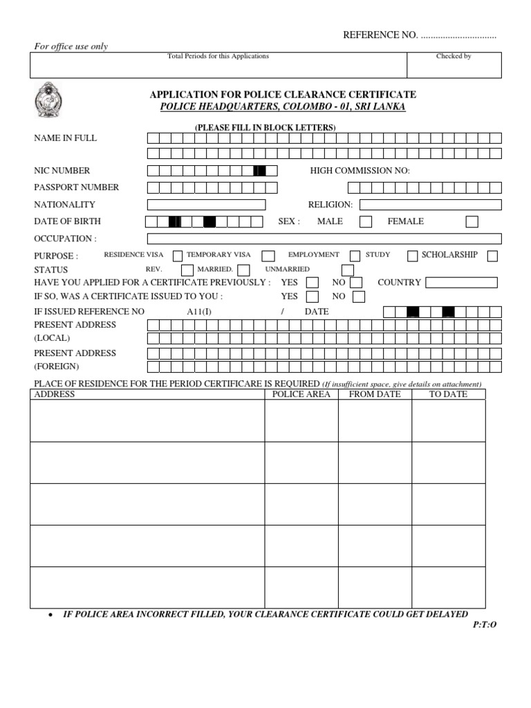 Police Clearance Certificate Application | PDF