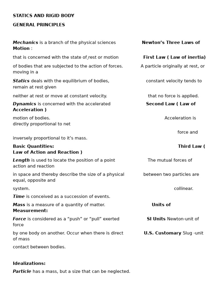 Statics and Rigid Body Notes | PDF