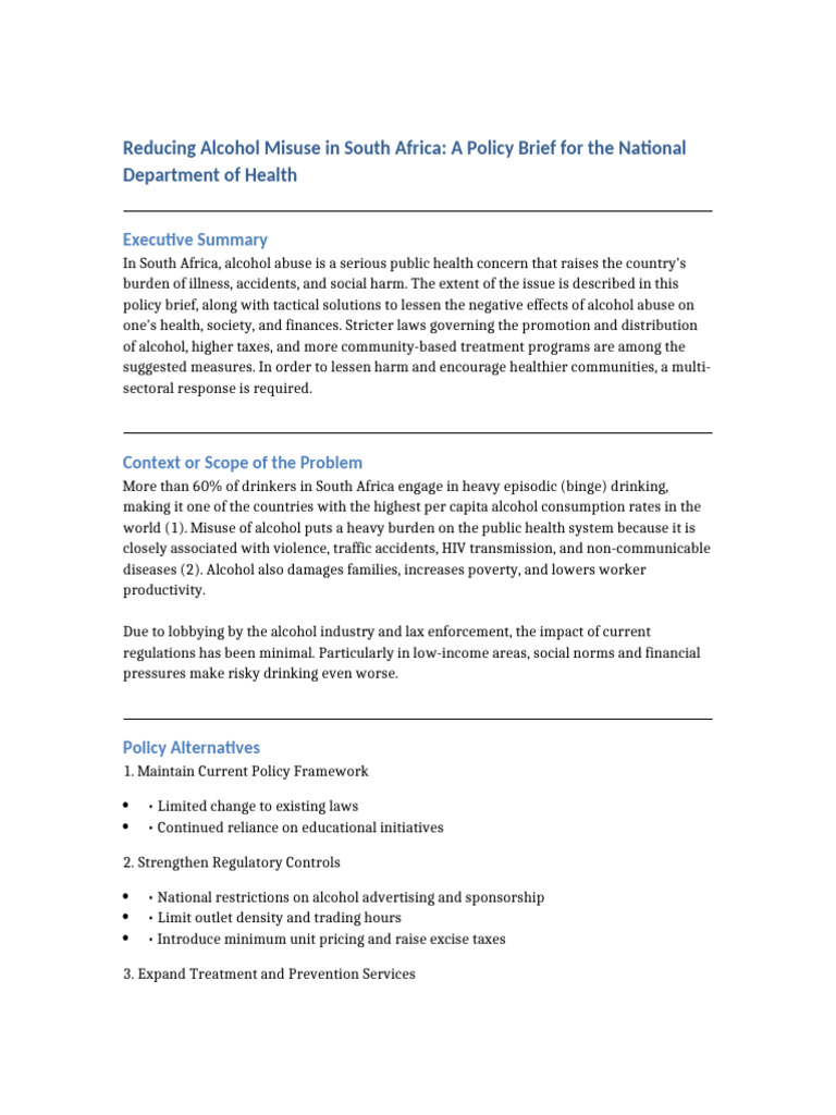 Alcohol Misuse Policy Brief SA | PDF | Alcohol Abuse | Alcoholism