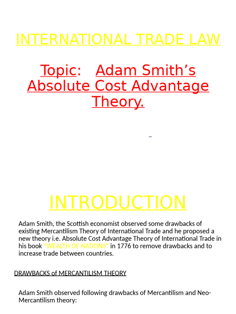Adam Smith's Absolute Cost Advantage Theory | PDF | Trade | Free Trade