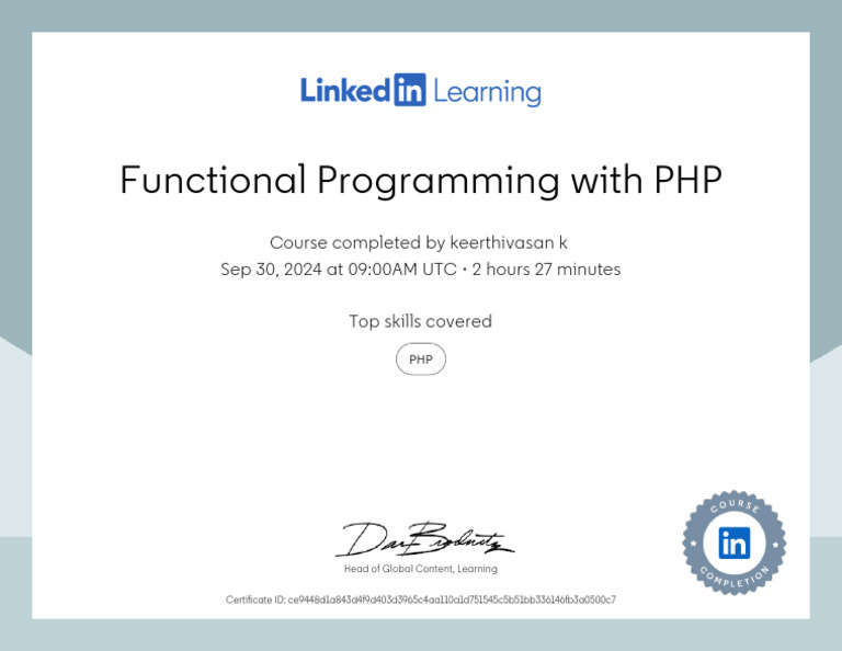 CertificateOfCompletion_Functional Programming With PHP | PDF