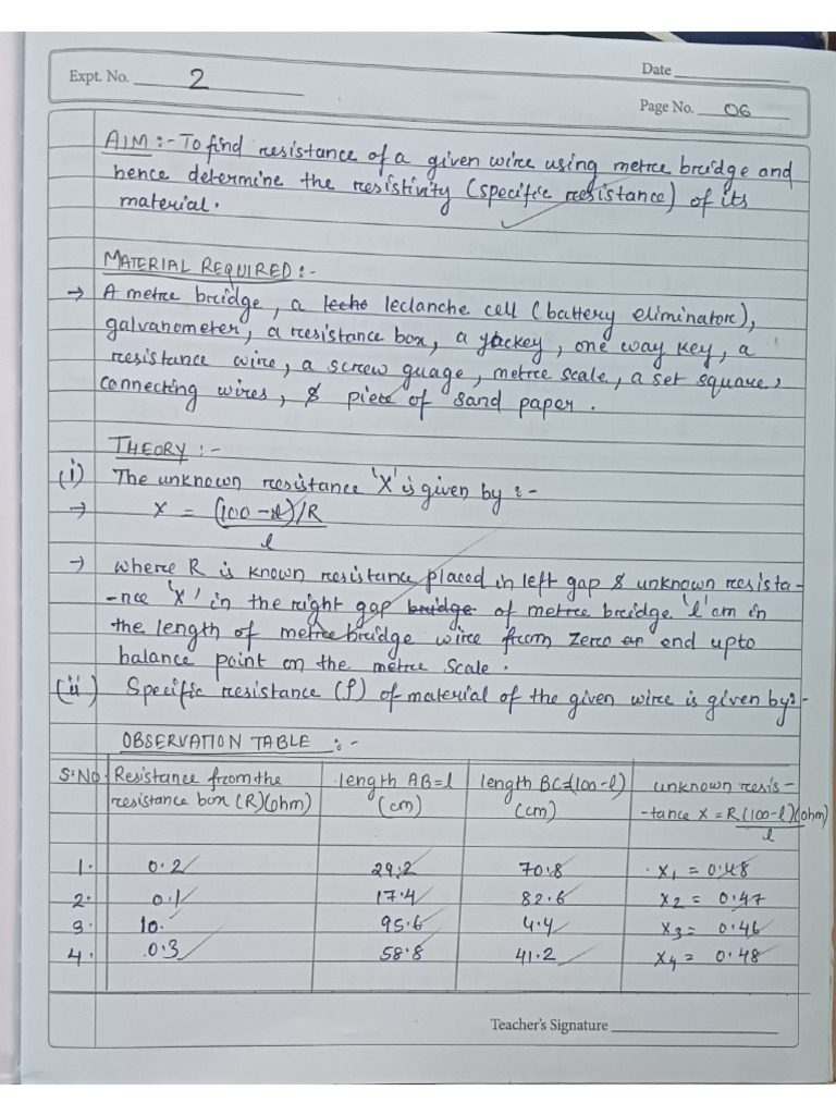 Meter Bridge Practical 1 | PDF