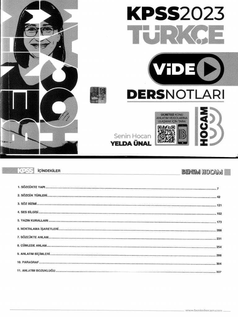 2023 Beni̇m Hocam Türkçe Vi̇deo Ders Notlari 45 TL Yelda Ünal | PDF