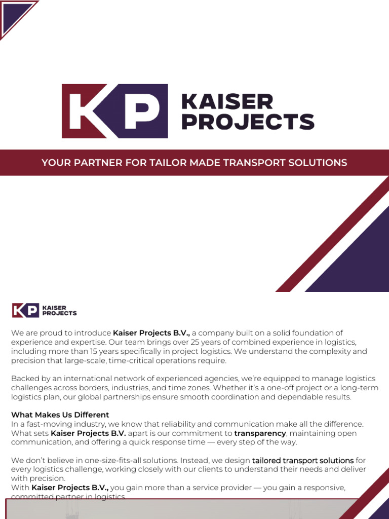 Kaiser Projects: Tailored Logistics in Ukraine | PDF | Cargo | Logistics