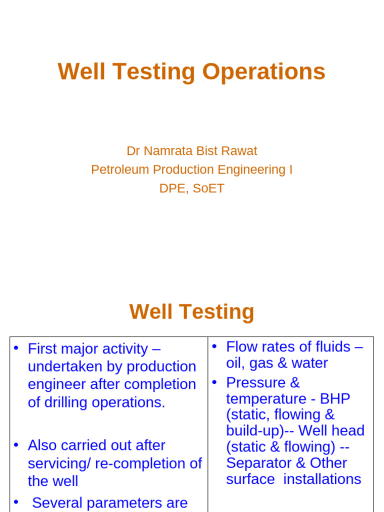 Well Testing Operations Overview | PDF | Casing (Borehole) | Petroleum ...