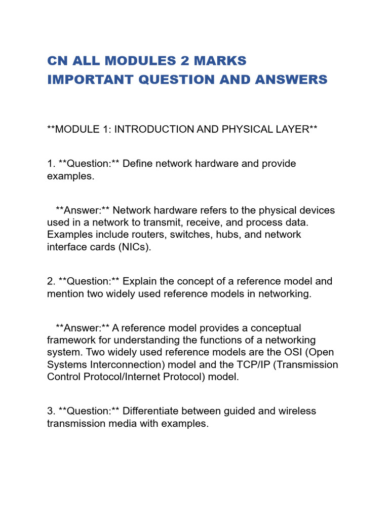 CN All Modules 2 Marks Important Question and Answers | PDF ...