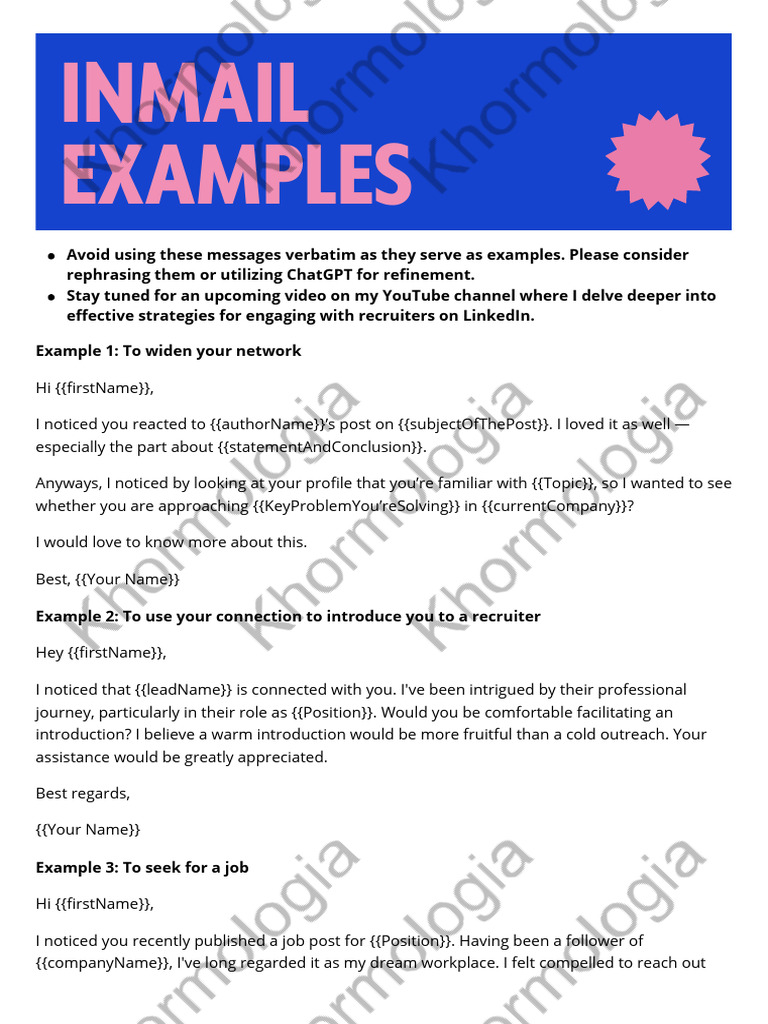 LinkedIn InMail Message Examples | PDF