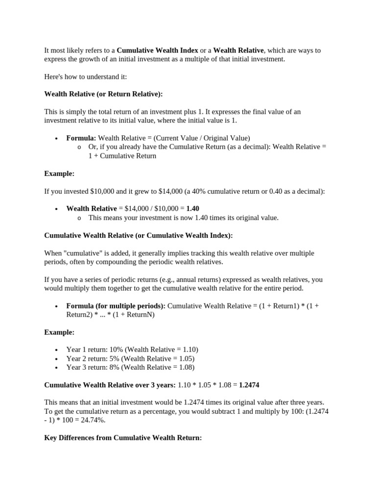 Cumulative Wealth Index Explained | PDF | Percentage | Multiplication