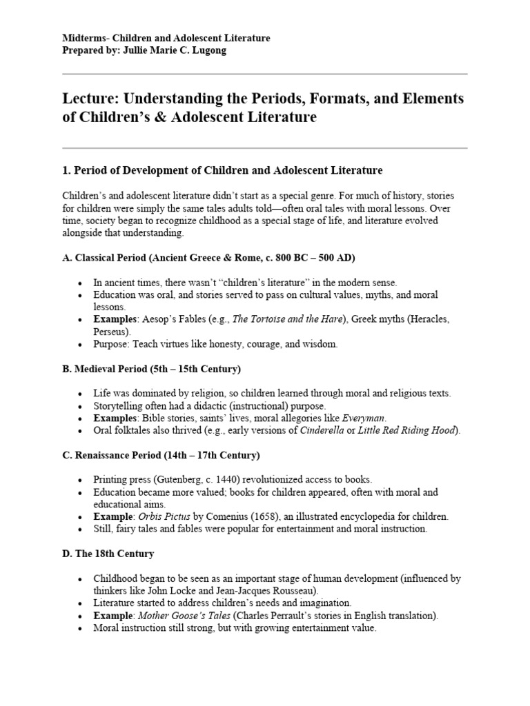 Understanding The Periods Formats and Elements of Childrens Adolescent ...