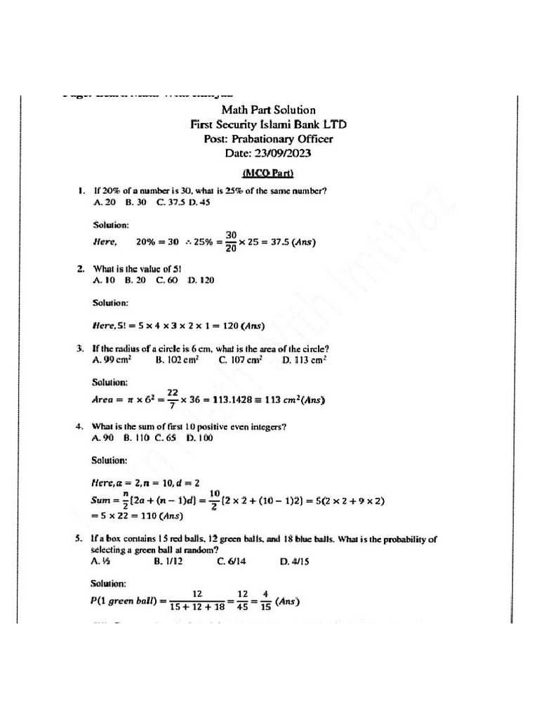 FSIBL 2023 PO Question Fbs | PDF