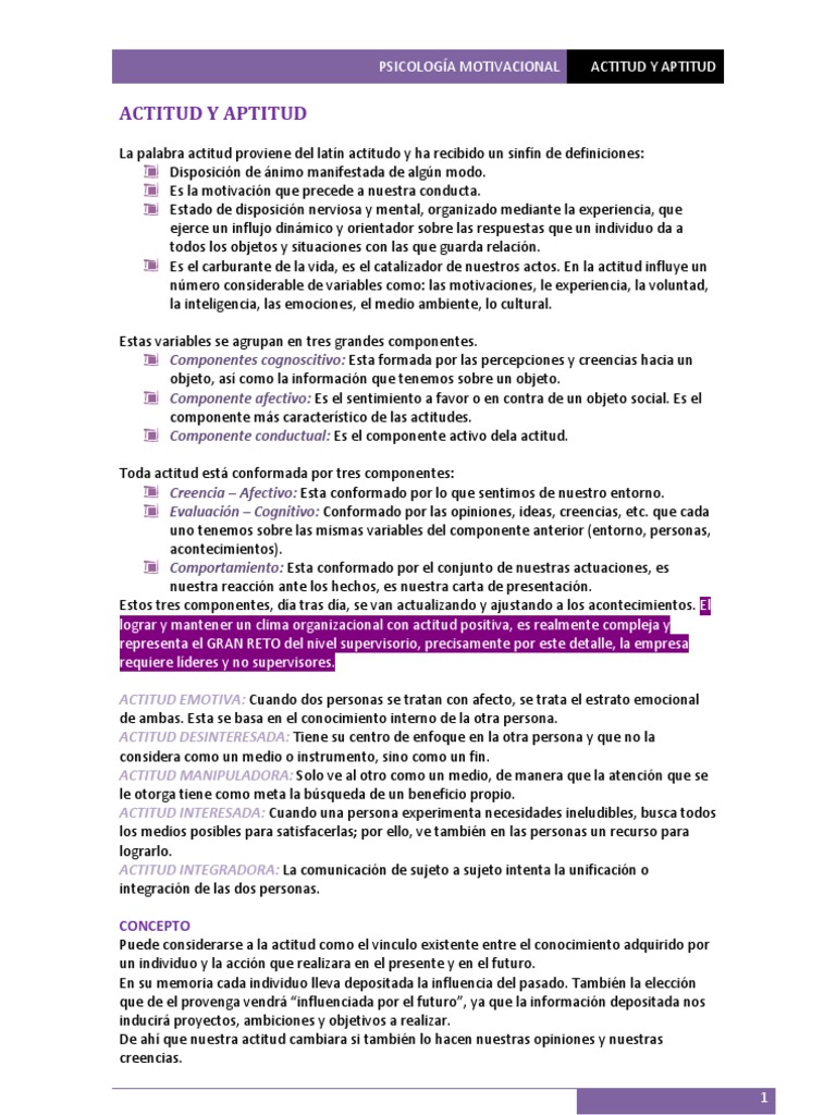 Actitud y Aptitud | PDF | Actitud (psicología) | Motivación