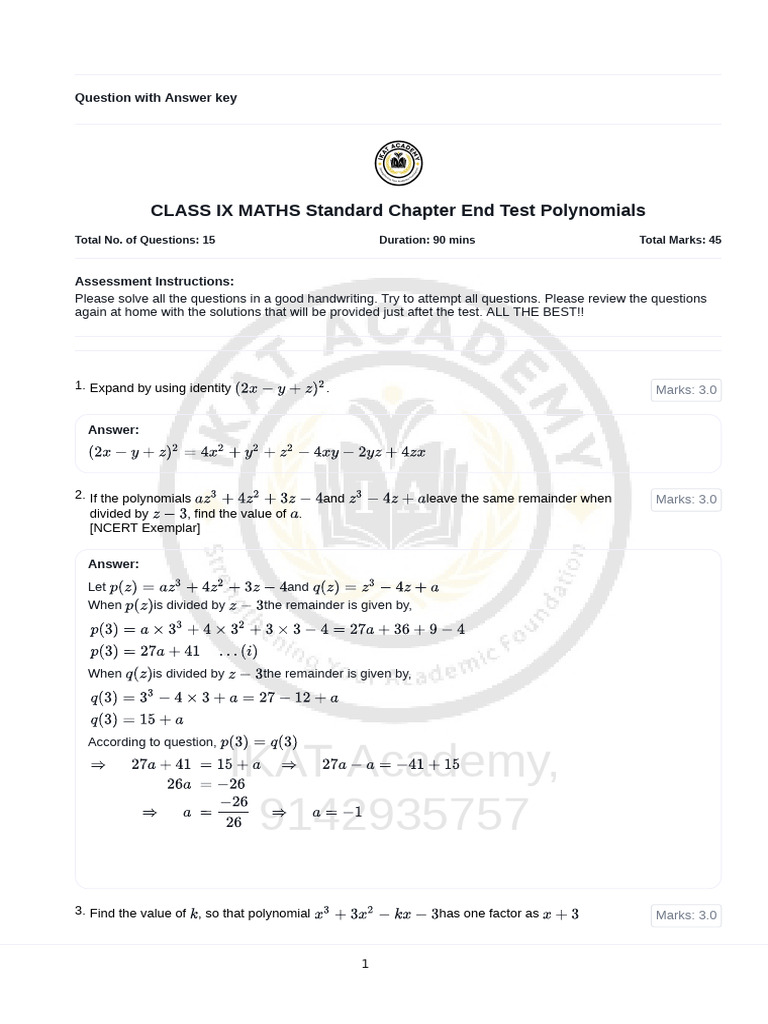 SCET Polynomials - Solution - Paper | PDF | Polynomial | Factorization