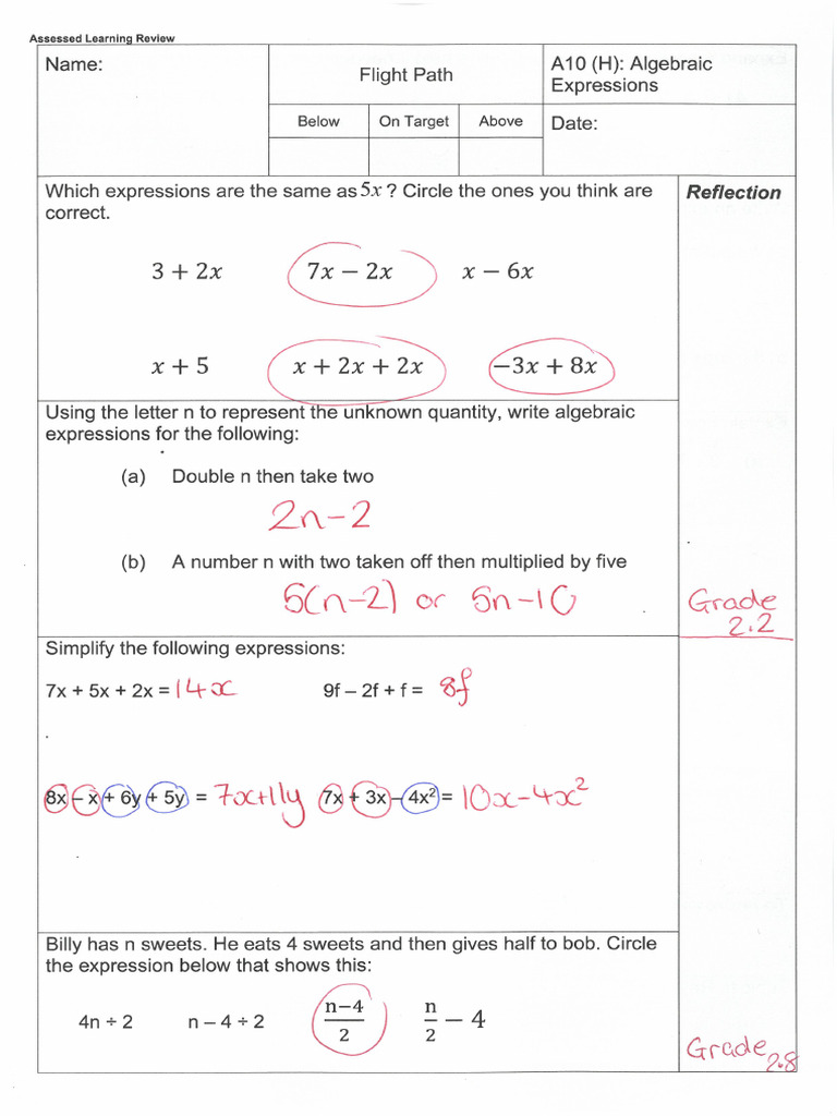 A10 Simplifying Expressions H Solutions | PDF