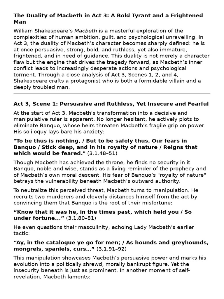 The Duality of Macbeth in Act 3 | PDF | Macbeth