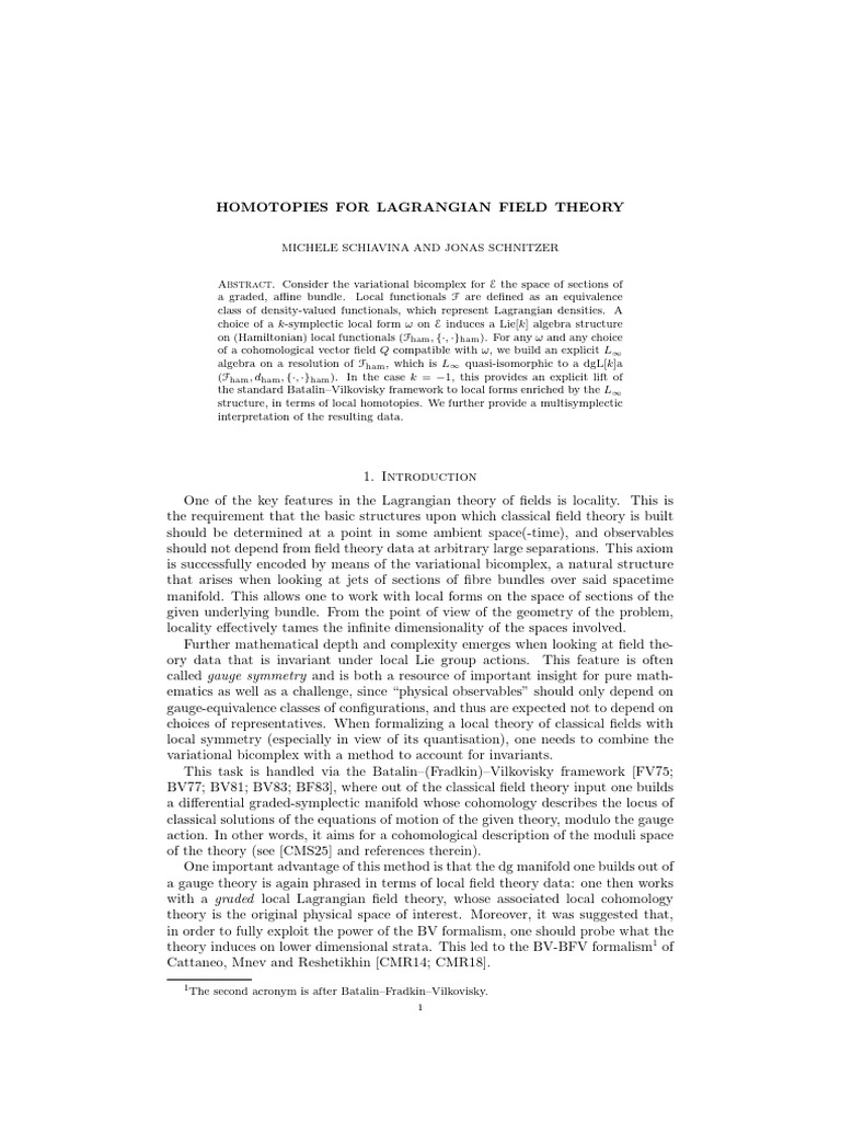 Homotopies in Lagrangian Field Theory | PDF | Hamiltonian Mechanics ...