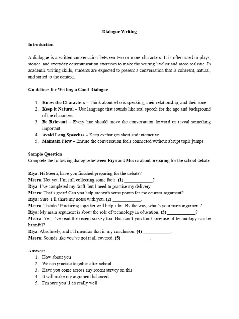 Effective Dialogue Writing Techniques | PDF | Conversation | Communication