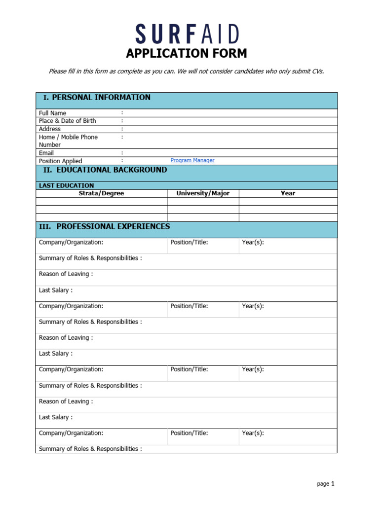 Application Form - Program Manager-Rote - PLEASE DOWNLOAD To FILL in ...