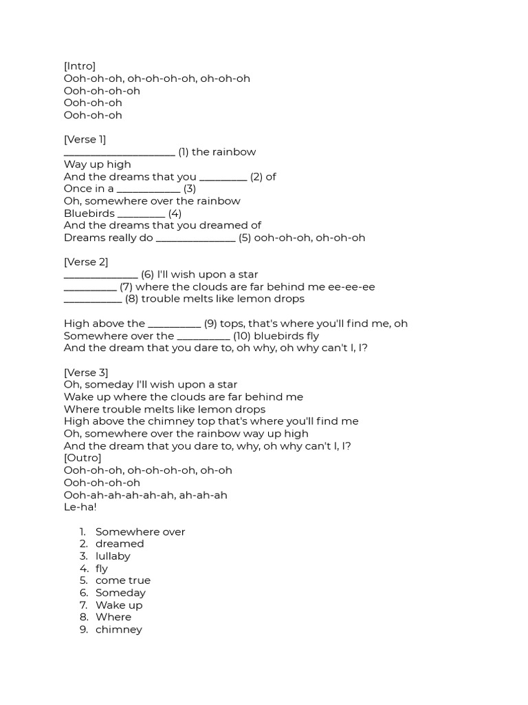 Lyrics Analysis: "Somewhere Over the Rainbow" | PDF