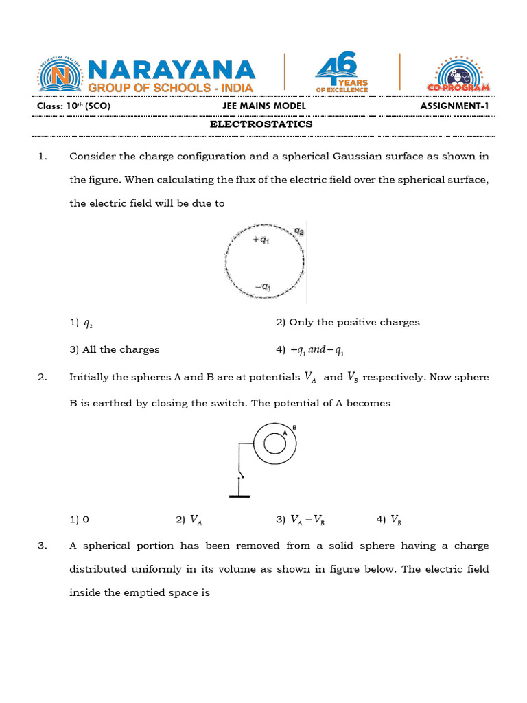 10 Co-Iit Physics Electrostatics-main-Assignment 20250823 060704 | PDF | Electric Field | Sphere