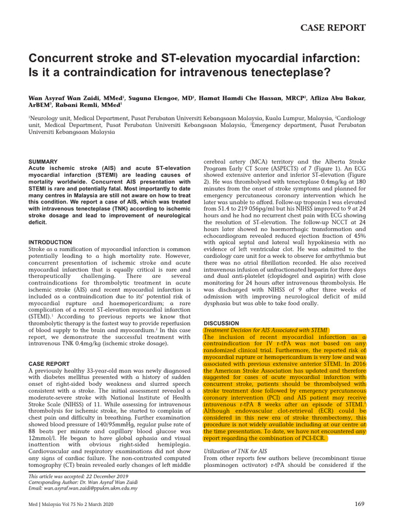 Intravenous Tenecteplase | PDF | Myocardial Infarction | Stroke