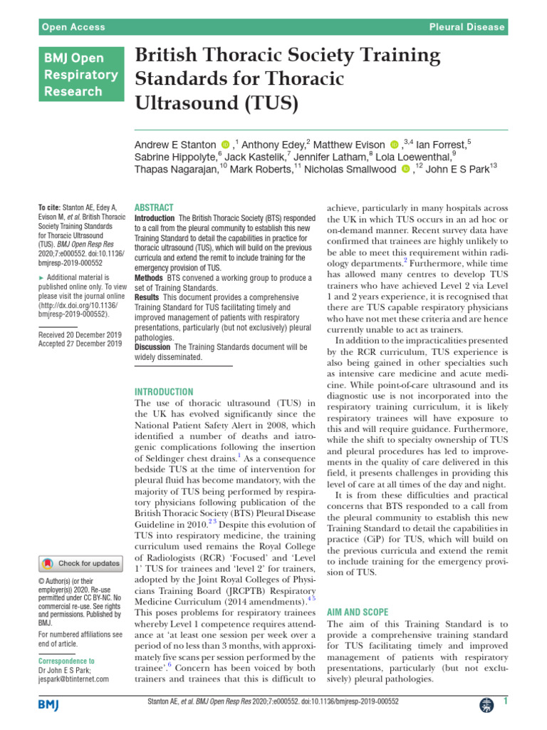 Bts Training Standards For Thoracic Ultrasound | PDF | Medical Imaging ...
