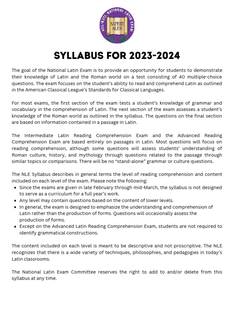 National Latin Exam Syllabus Overview | PDF | Verb | Linguistics