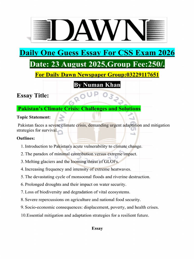 Essay Pakistan's Climate Crisis - Challenges and Solutions | PDF