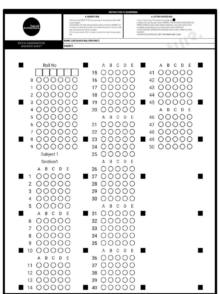 Toplab Mock Board Answer Sheet | PDF