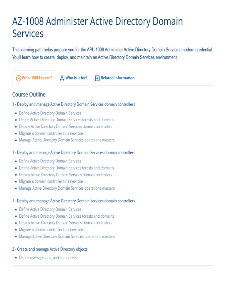 AZ-1008 Administer Active Directory Domain Services | PDF | Group Policy | Active Directory