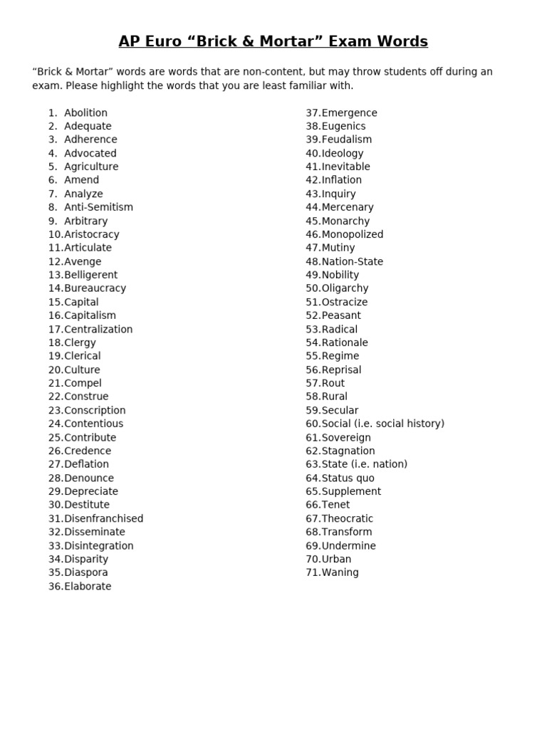 AP Euro Exam Vocabulary List | PDF | Political Science