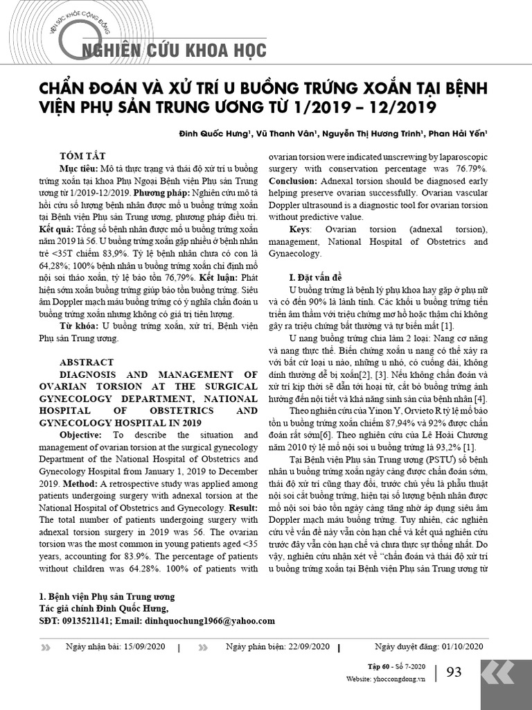 Chẩn Đoán Và Xử Trí u Buồng Trứng Xoắn Tại Bệnh Viện Phụ Sản Trung Ương ...