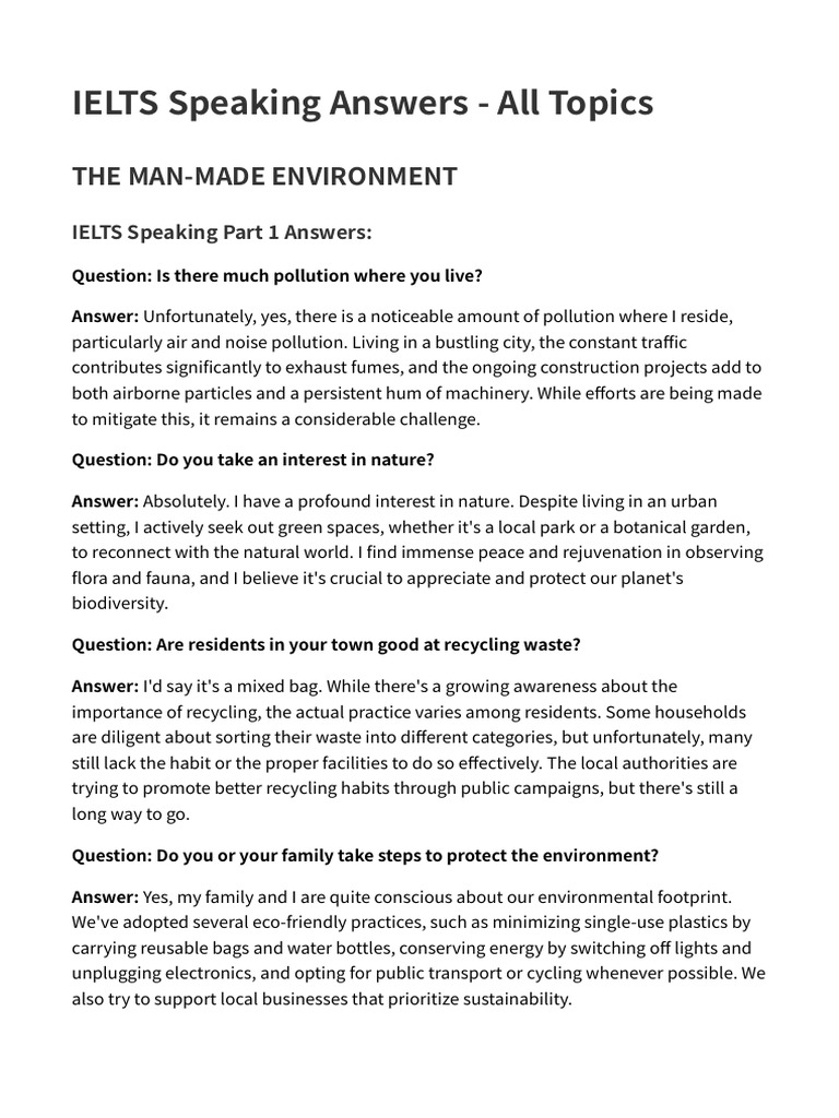 IELTS Speaking on Environmental Issues | PDF | Greenhouse Gas ...