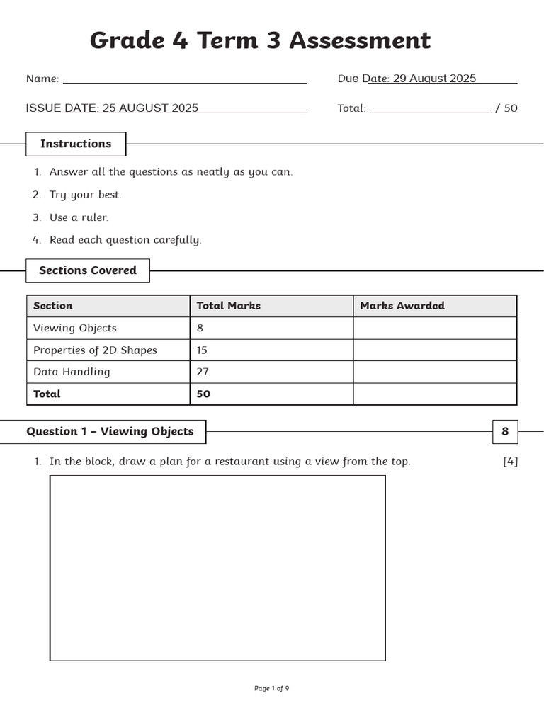 Grade 4 Term 3 Assessment Guide | PDF | Shape | Drink