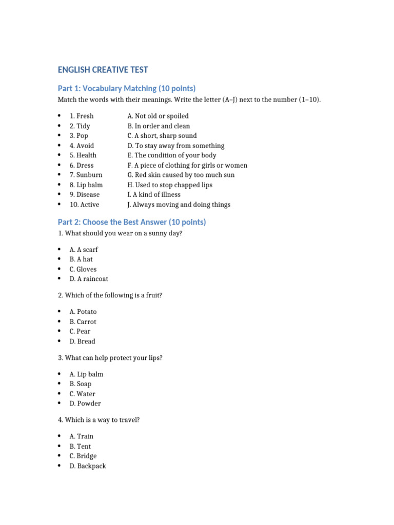 Creative English Test | PDF