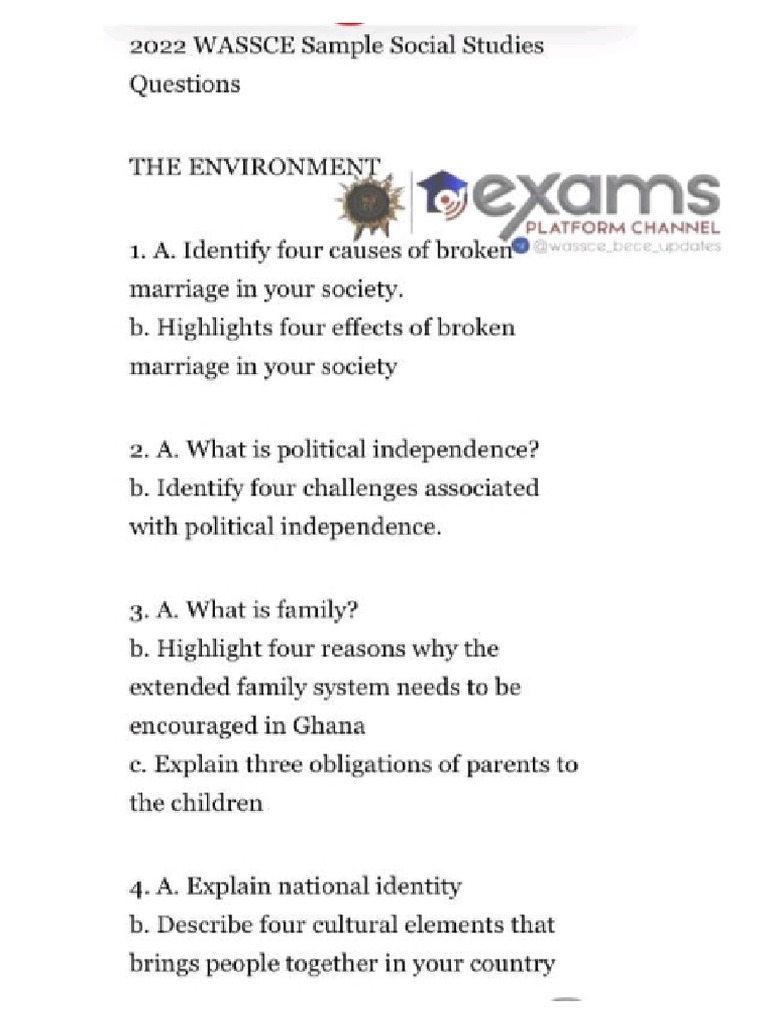 Wassce 2025... Likely Social Studies Questions | PDF