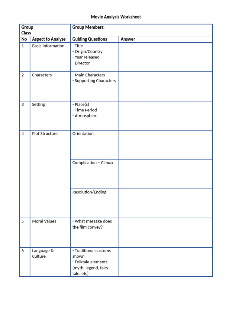 Movie Analysis Worksheet | PDF