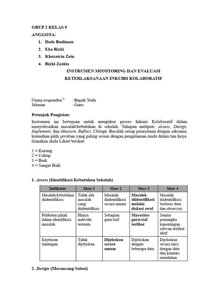 Reviu Instrumen Monev Inkuiri Kolaboratif | PDF