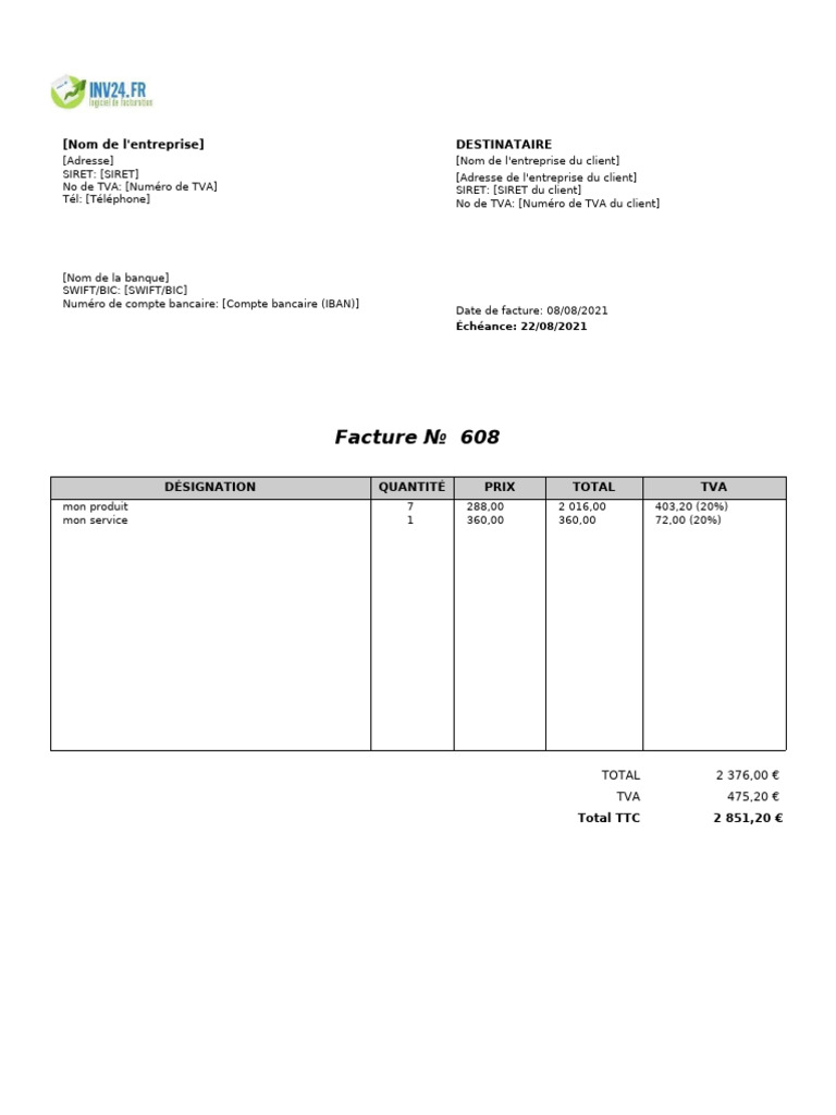Facture Simple - 08/08/2021 | PDF