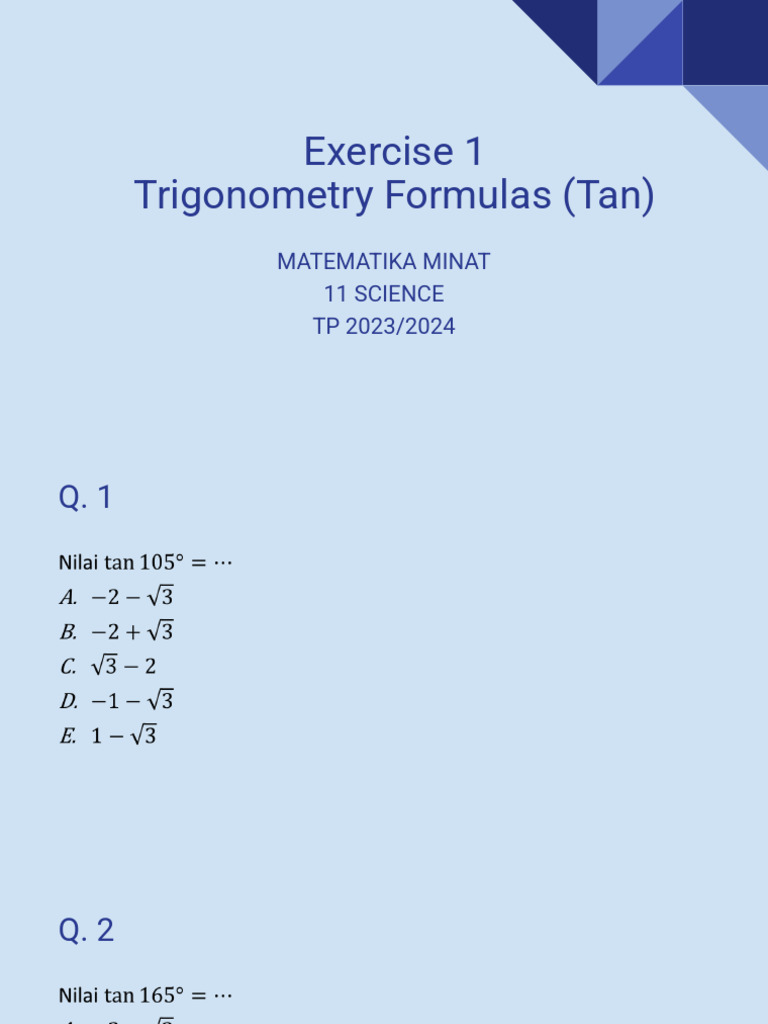 Rumus Trigonometri Tan untuk Kelas 11 | PDF