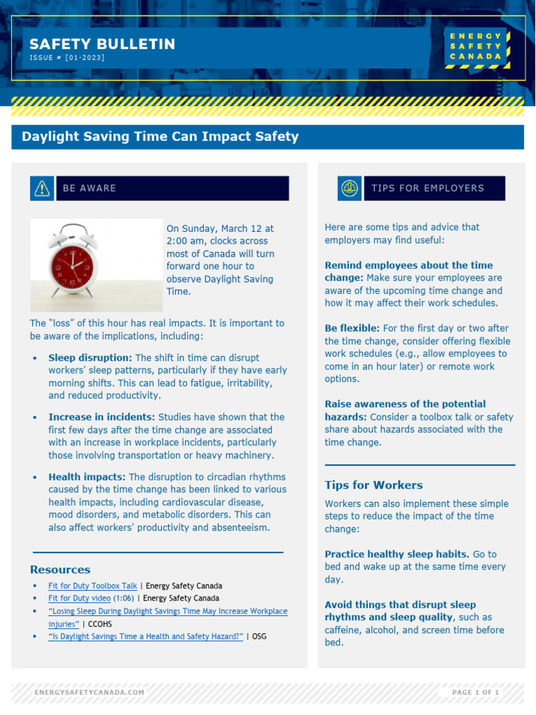 Daylight Saving Time: Employer Tips | PDF | Sleep | Occupational Safety ...