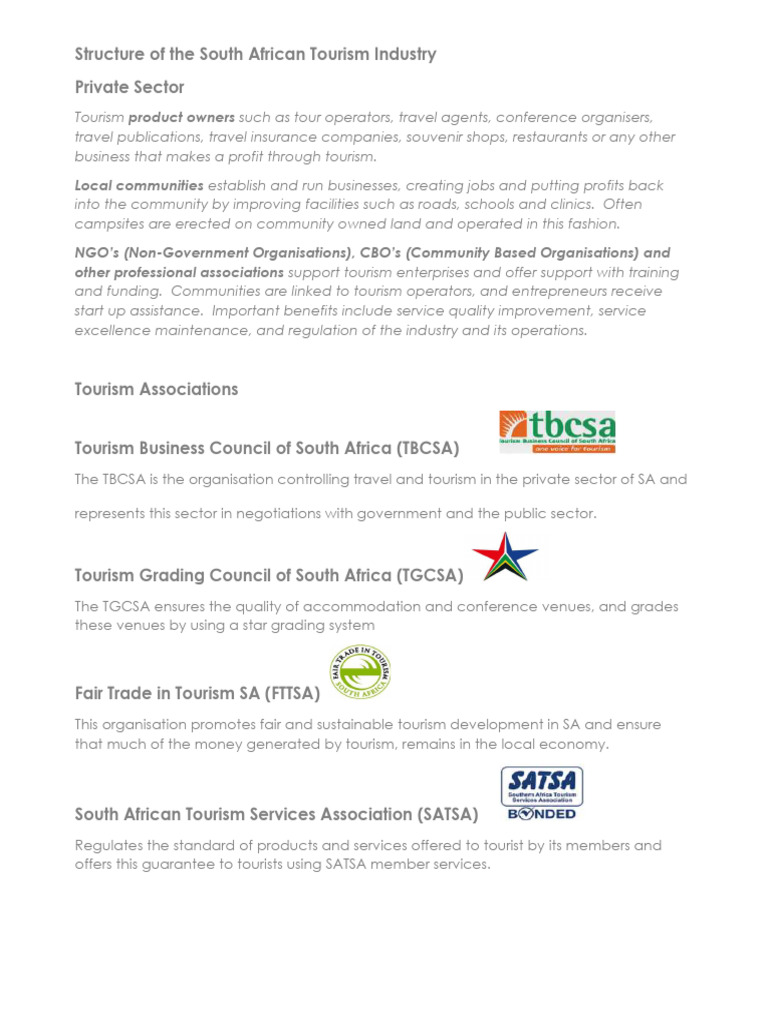 11. Structure of South African Tourism - Private Sector | PDF | Tourism ...