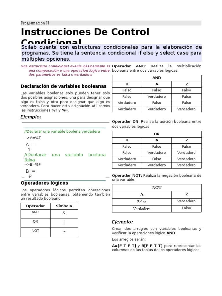 Codicionales Scilab | PDF | Lógica matemática | Programación de computadoras