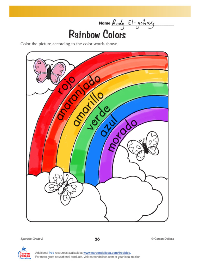 Grade 2 Spanish Rainbow Coloring Activity | PDF