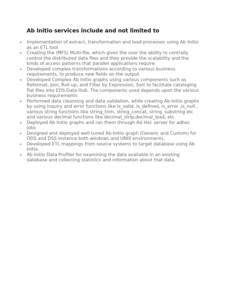 Ab Initio ETL Services Overview | PDF