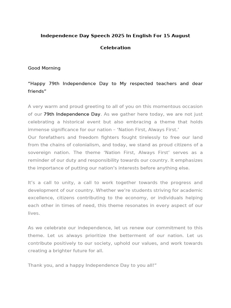 Independence Day Speech 2025 | PDF