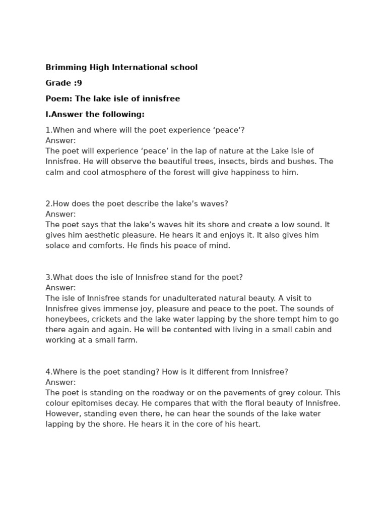 Grade 9 Poem 4 QA | PDF